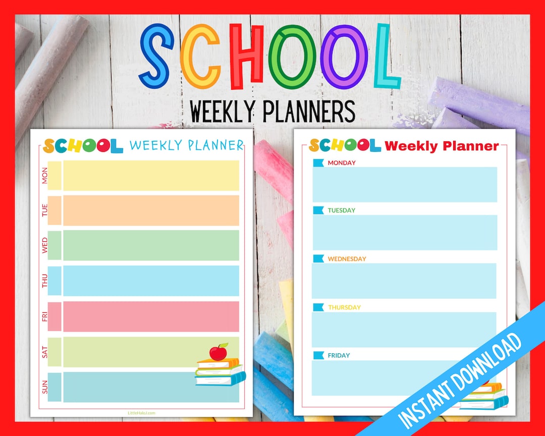 School Weekly Planner, Kids Weekly Calendar, Back to School Printable ...