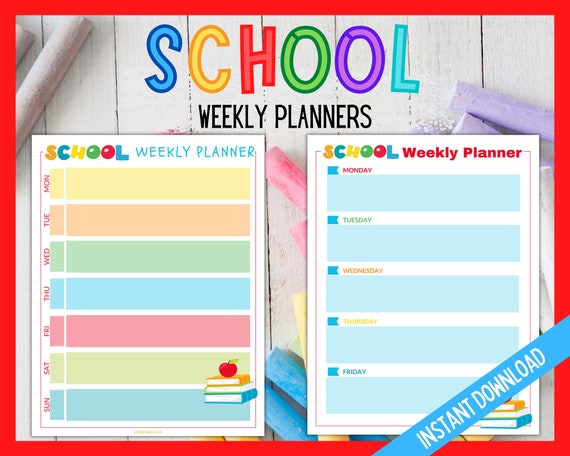 School Weekly Planner, Kids Weekly Calendar, Back To School Printable ...