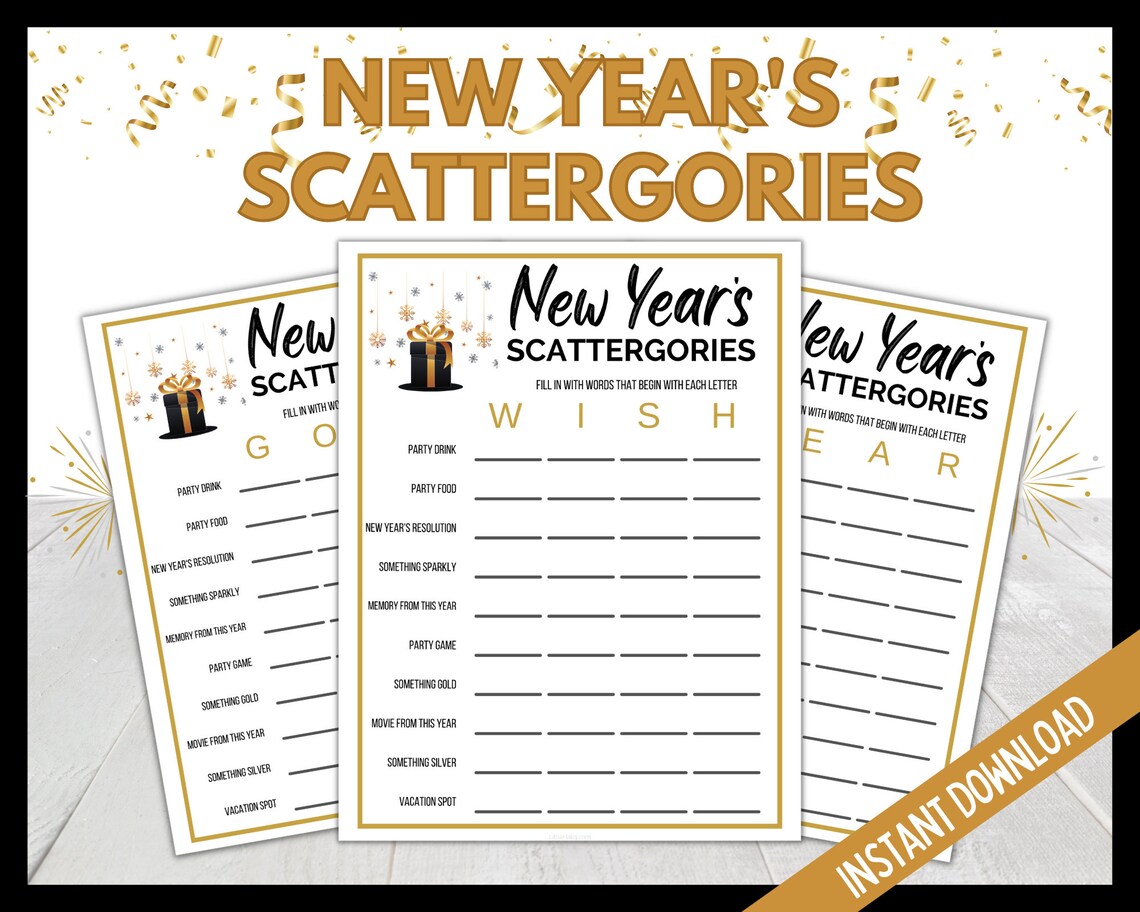 New Year's Eve Scattergories, New Years Eve Printable Party Game, NYE ...