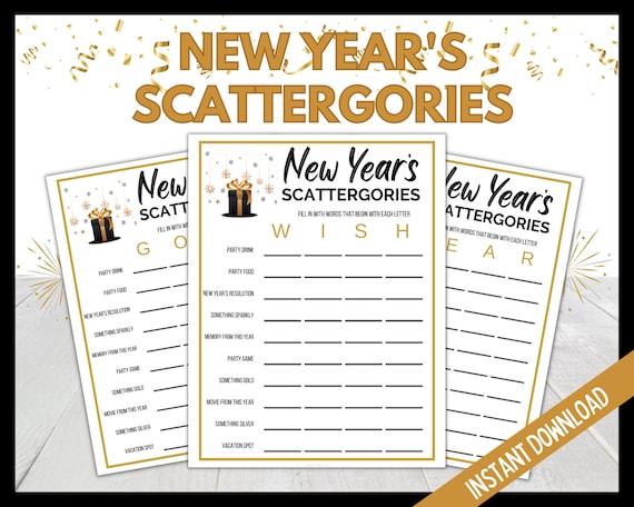 New Year's Eve Scattergories, New Years Eve Printable Party Game, NYE ...