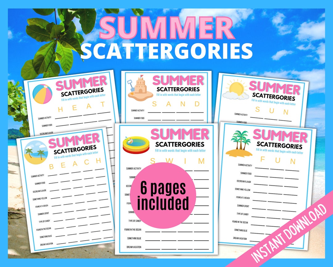 Summer Scattergories Game, Summer Printable Activity for Kids and ...