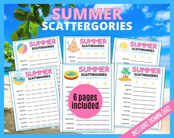 Printable Summer Scattergories Party Game for Family Game Night, Summer ...