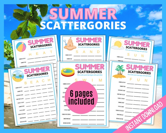 Summer Scattergories Game Summer Printable Game Summer - Etsy
