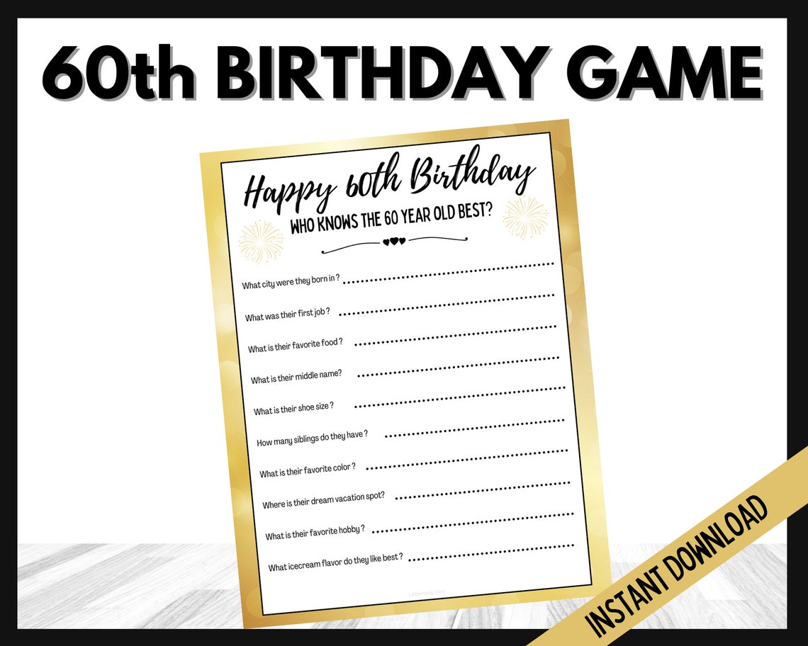 60th Birthday Party Games Bundle, 1960s Birthday Games Bundle, Sixtieth ...