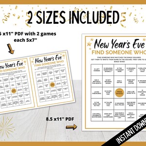 New Year's Eve Find Someone Who, New Years Eve Bingo Game, New Year's ...