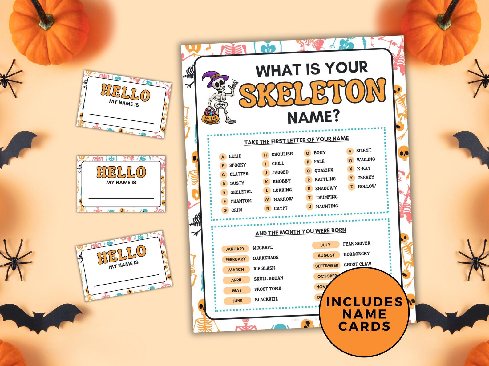 What's Your Skeleton Name, Halloween Printable Game, Halloween Party ...