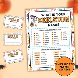 What's Your Skeleton Name, Halloween Printable Game, Halloween Party ...