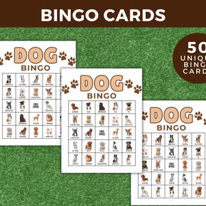 Dog Breed Bingo, Dog Party Game, 50 Printable Dog Game Bingo Cards ...
