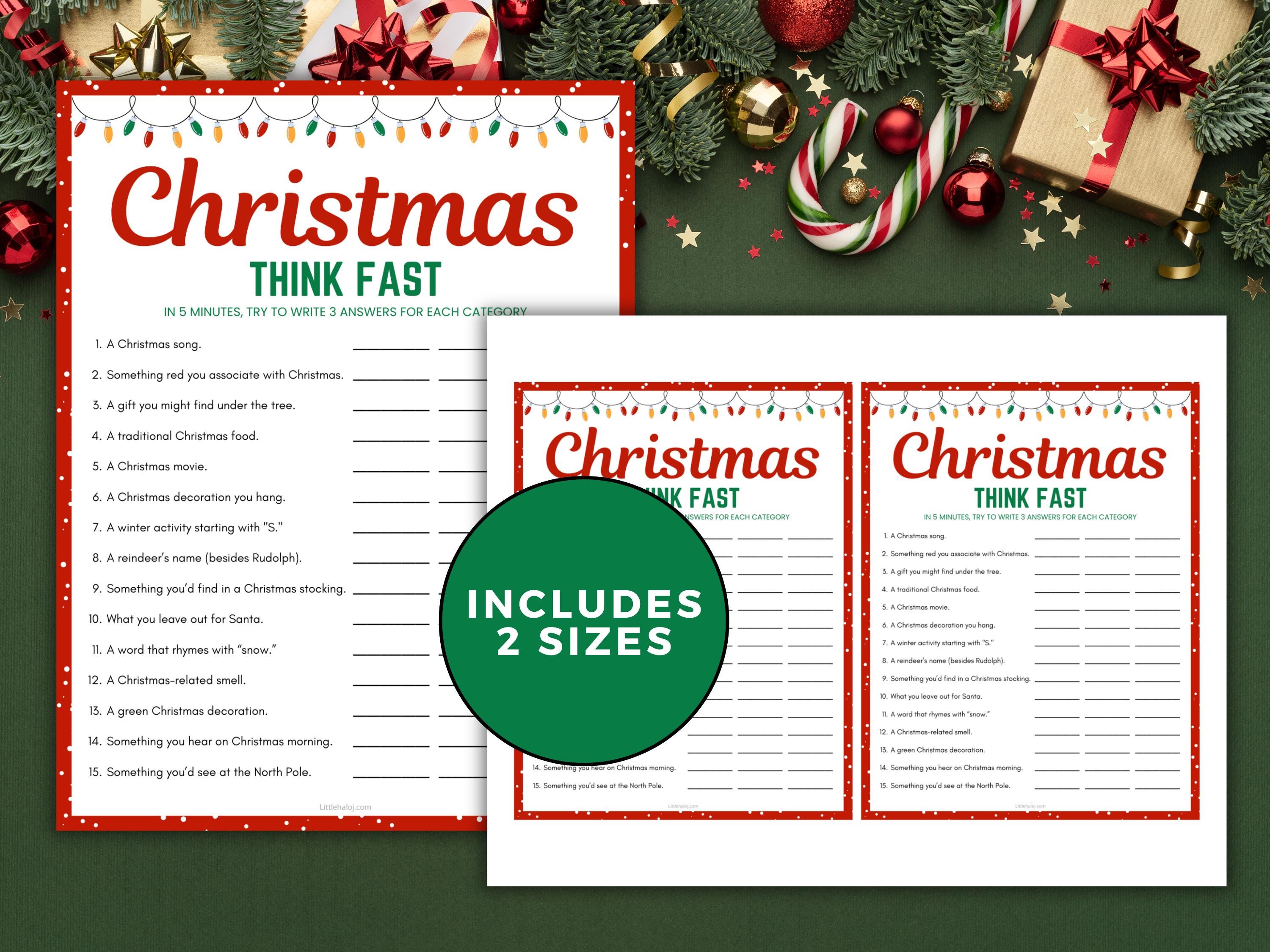 Christmas Think Fast Game, Christmas Printable Game, Christmas Family ...
