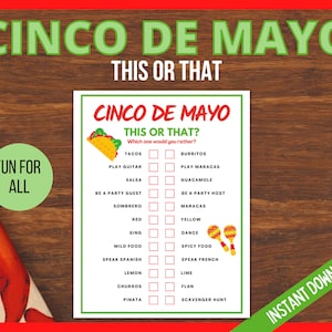 Cinco De Mayo This or That Game, Cinco De Mayo Printable Game, Mexican ...