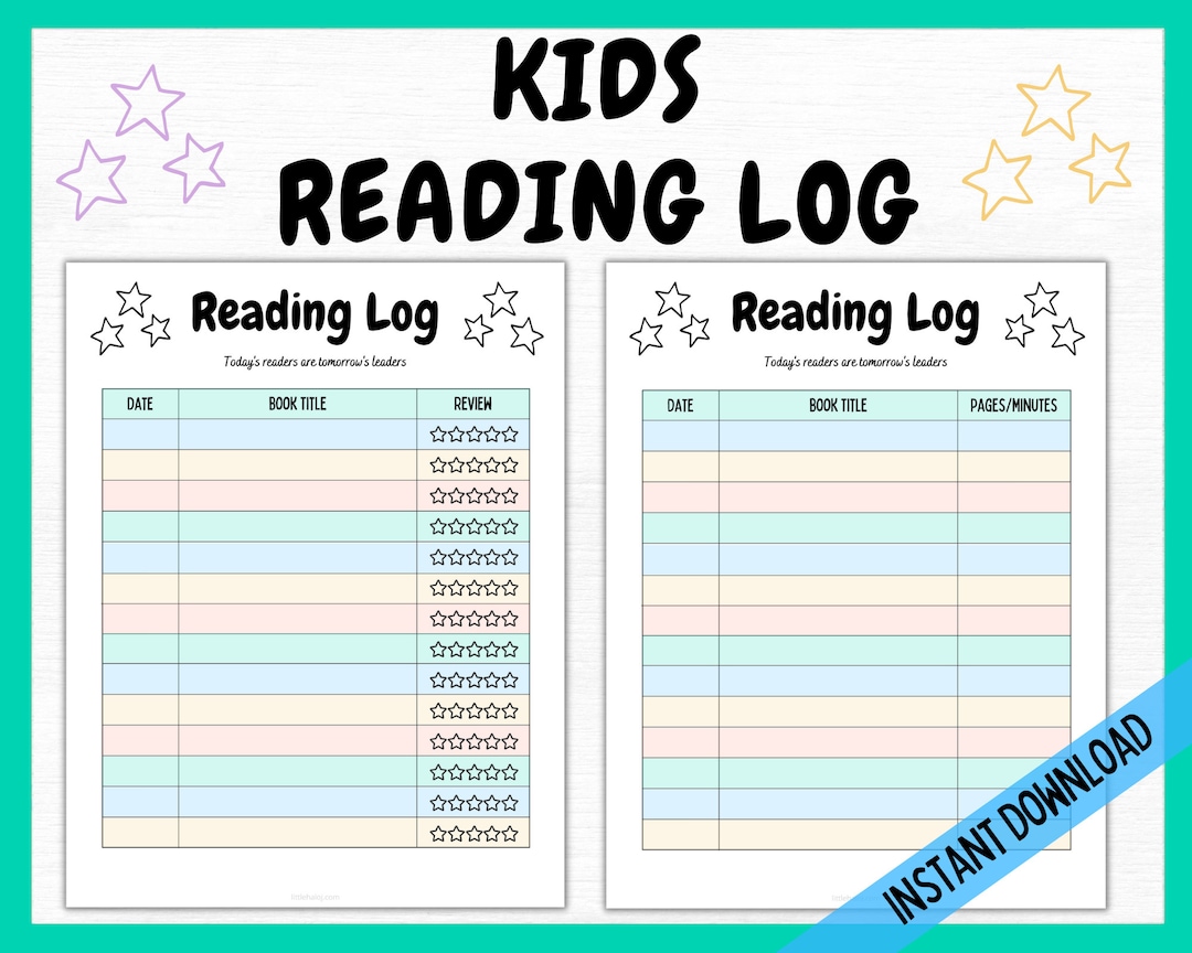 Kids Reading Log, Printable Kids Reading Chart, Kids Reading Journal ...