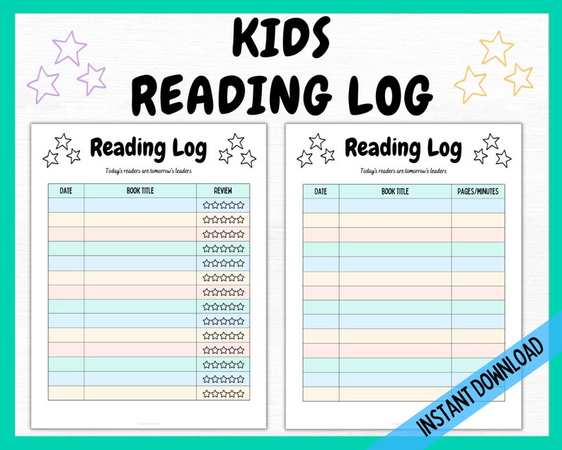 Kids Reading Log Printable Kids Reading Chart Kids Reading - Etsy