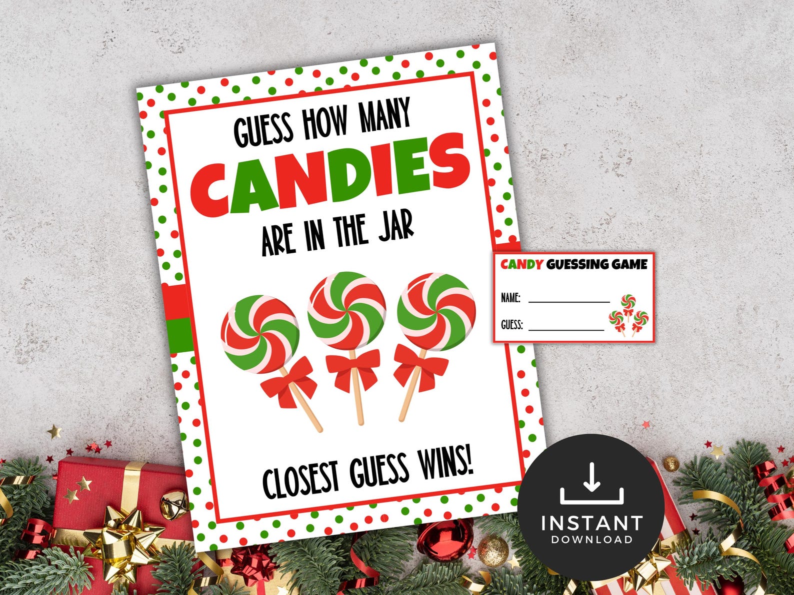 Christmas Candy Guessing Game, Christmas Party Games, Printable Festive ...