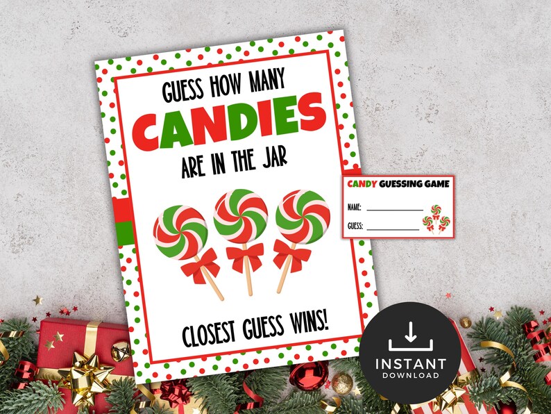 Christmas Candy Guessing Game, Christmas Party Games, Printable Festive ...