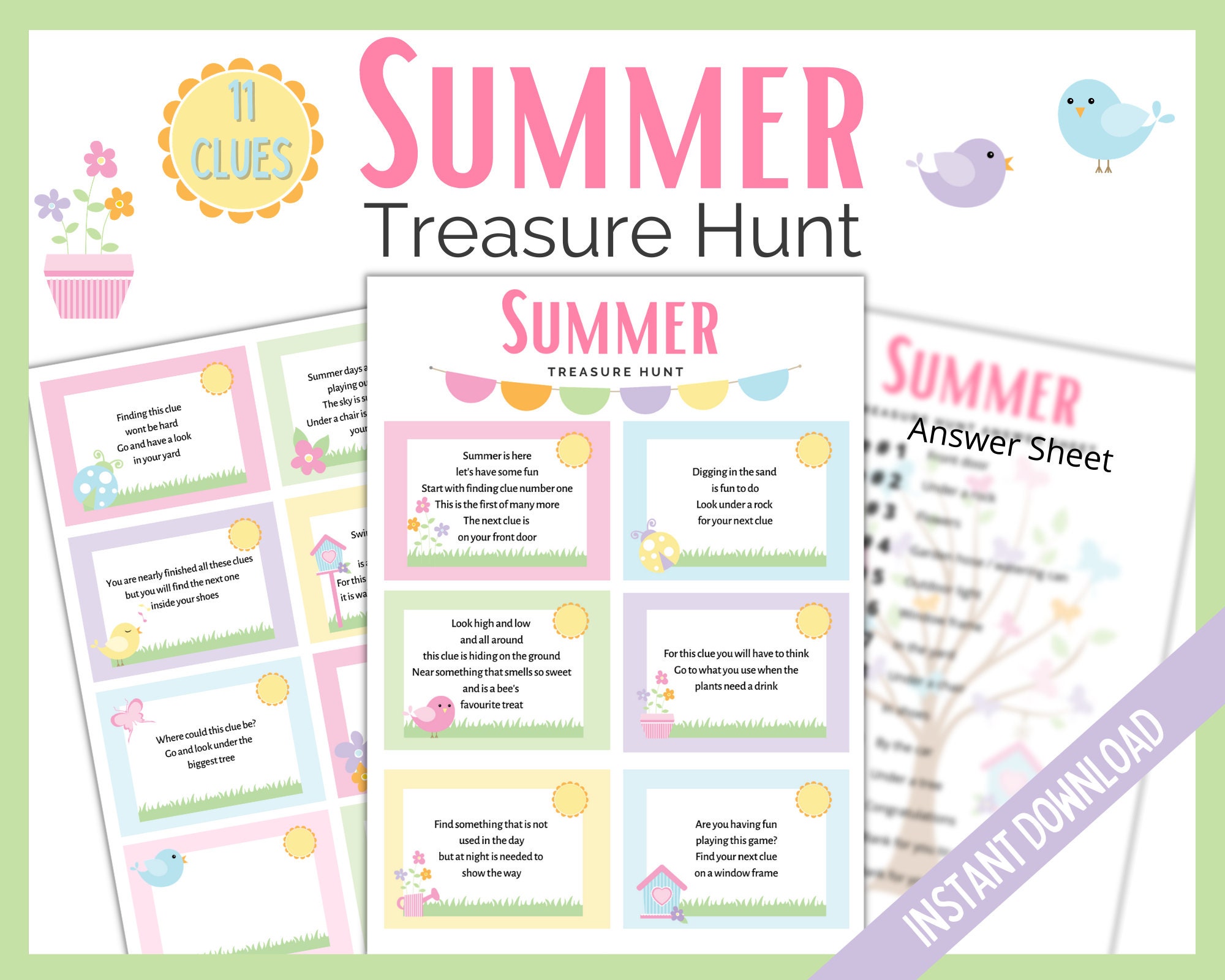Summer Treasure Hunt Clues Outdoor Treasure Hunt Clues - Etsy