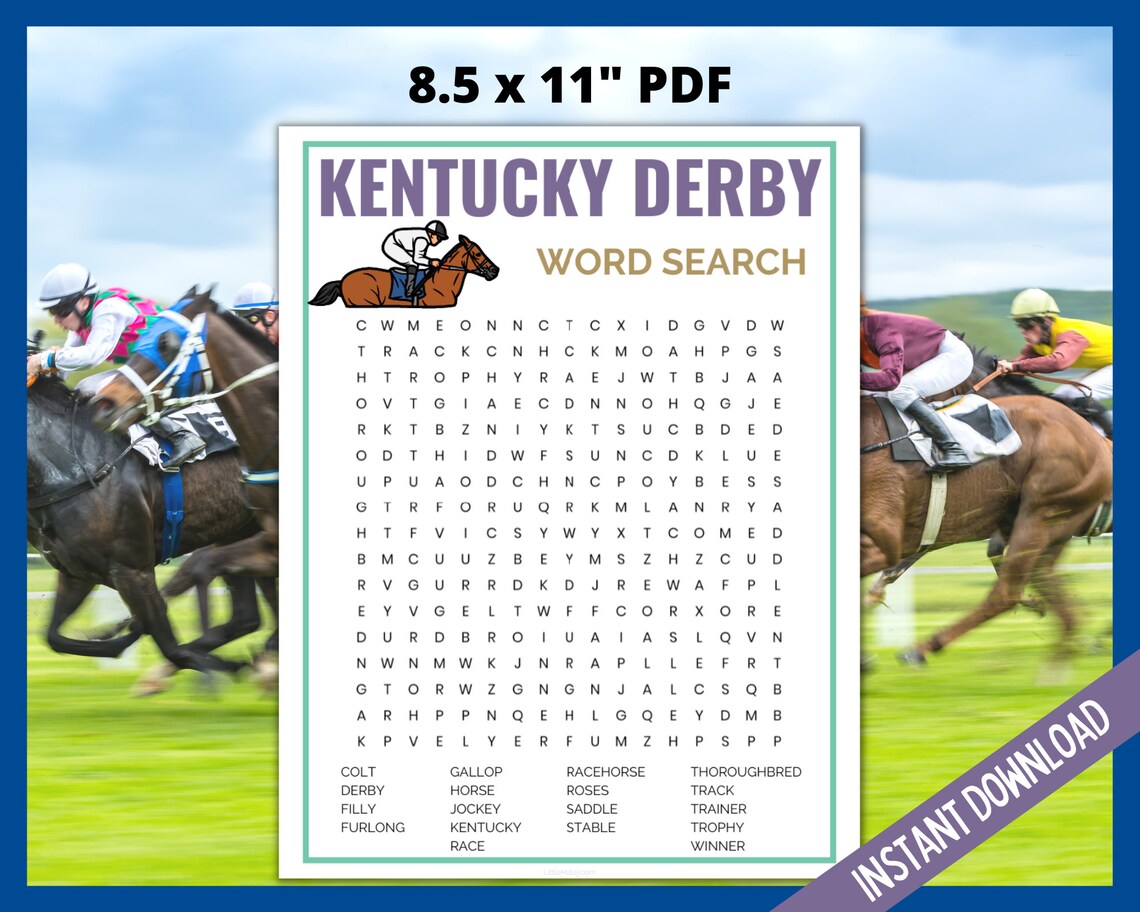 Kentucky Derby Word Search Triple Crown Party Game Horse - Etsy