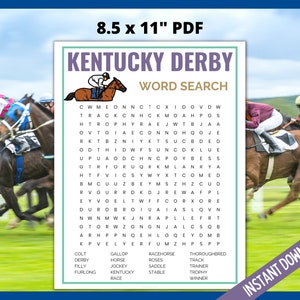 Kentucky Derby Word Search, Triple Crown Party Game, Horse Race ...