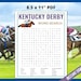 Kentucky Derby Word Search, Triple Crown Party Game, Horse Race ...