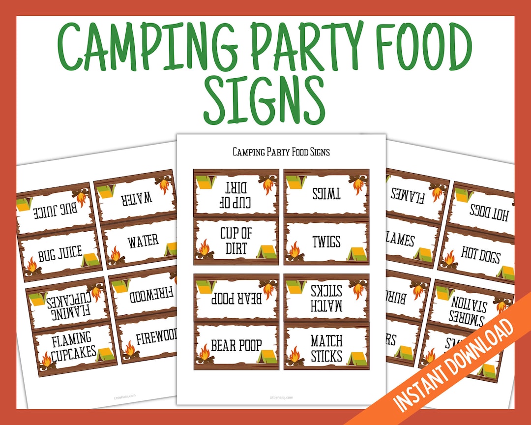Camp Out Party Food Table Signs Camping Food Labels Camping - Etsy