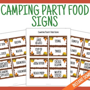 Camp Out Party Food Table Signs Camping Food Labels Camping - Etsy