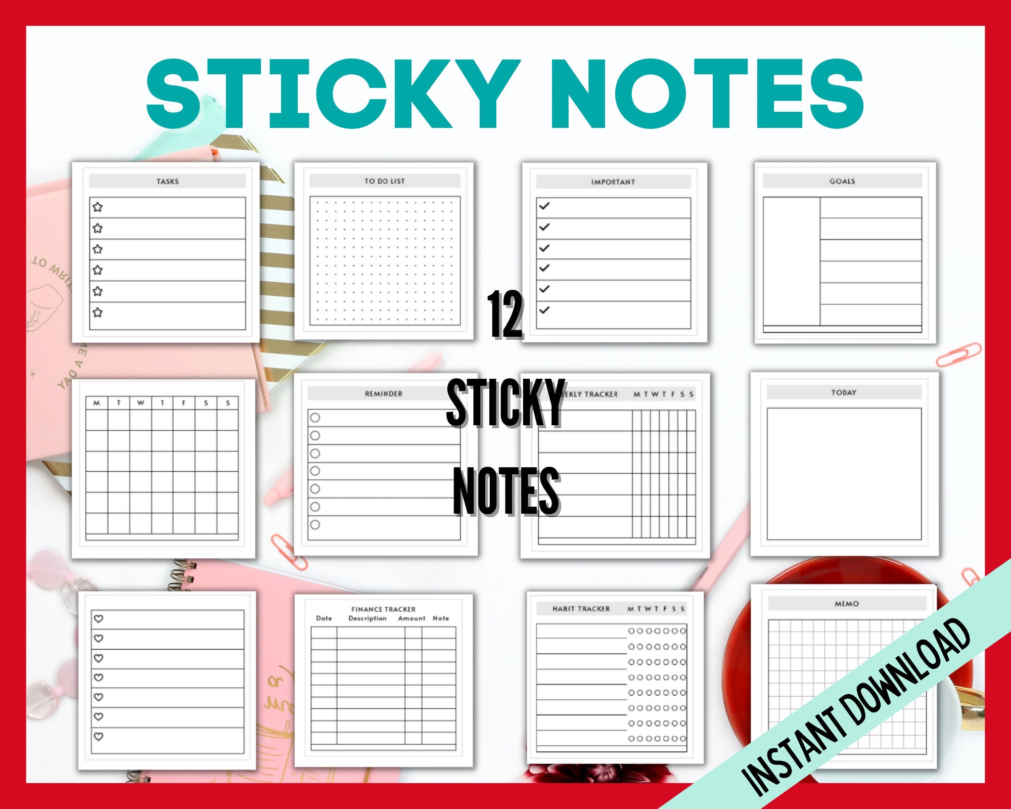 12 Sticky Notes for Your Planners Printable Sticky Notes to - Etsy