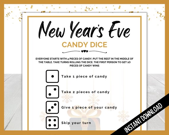New Year's Eve Candy Dice, New Years Candy Dice Printable Game, New ...