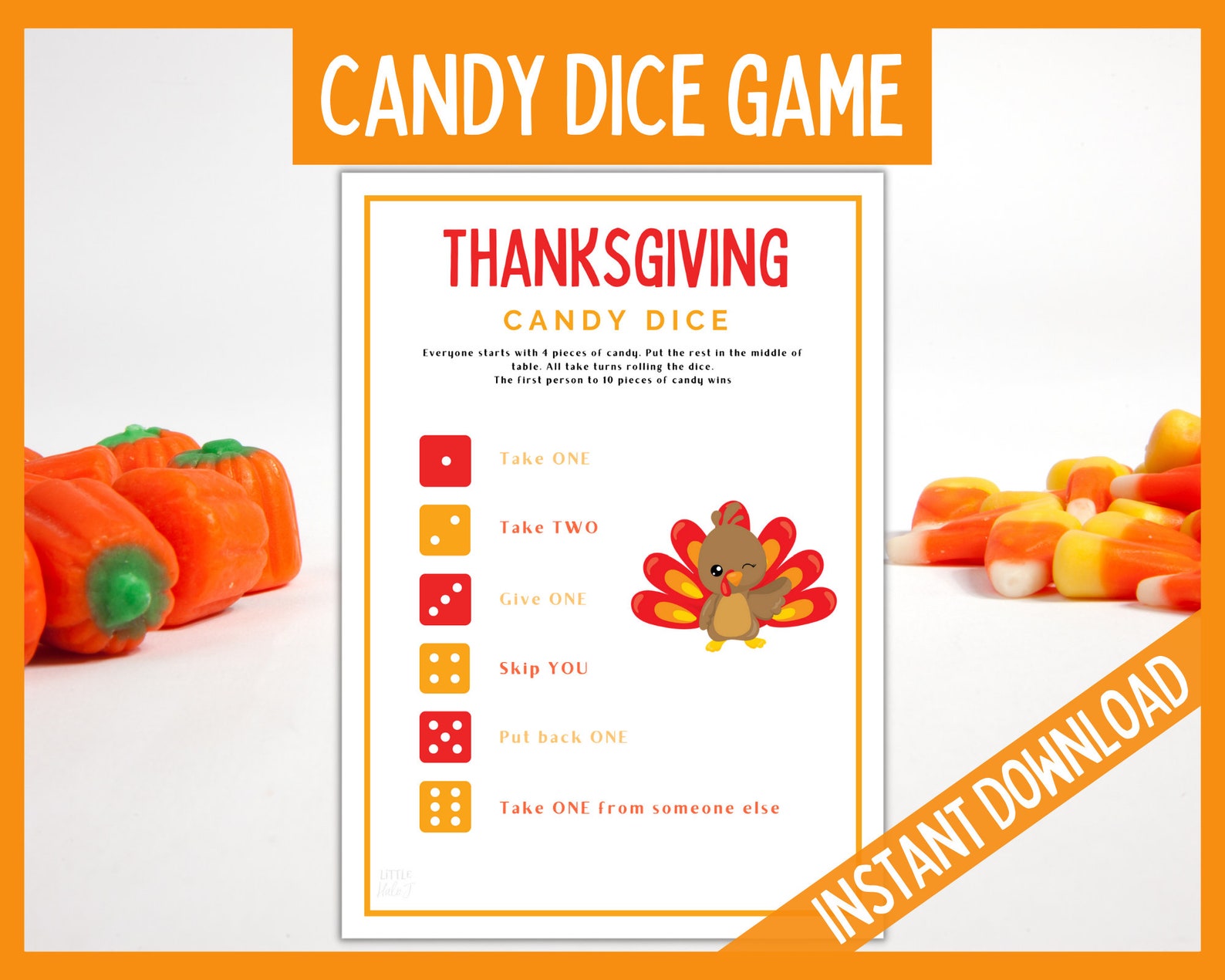 Thanksgiving Candy Dice Game Thanksgiving Printable Games | Etsy
