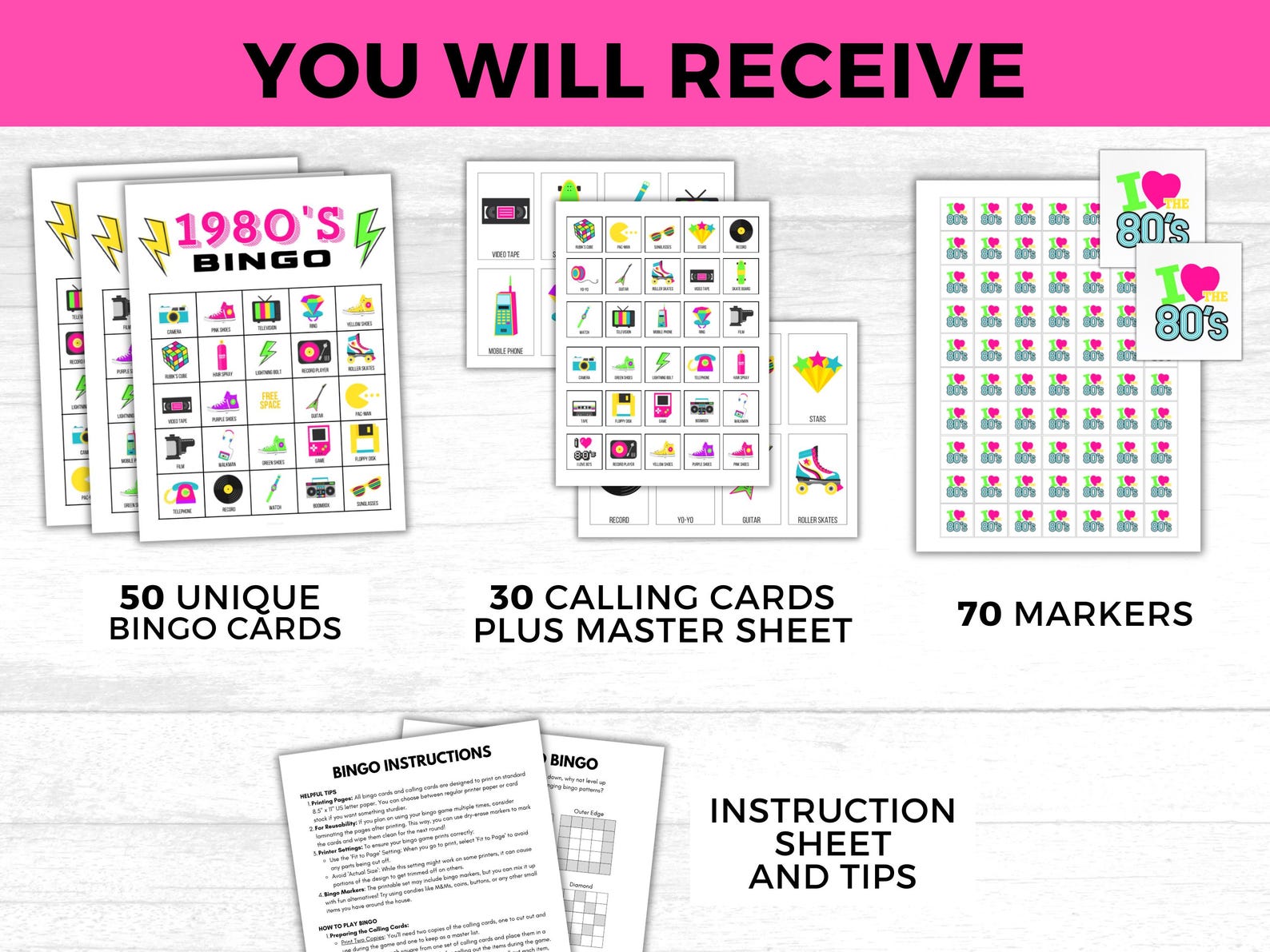1980s Bingo Game, 80s Retro Party Game, 50 Printable 80s Bingo Cards ...