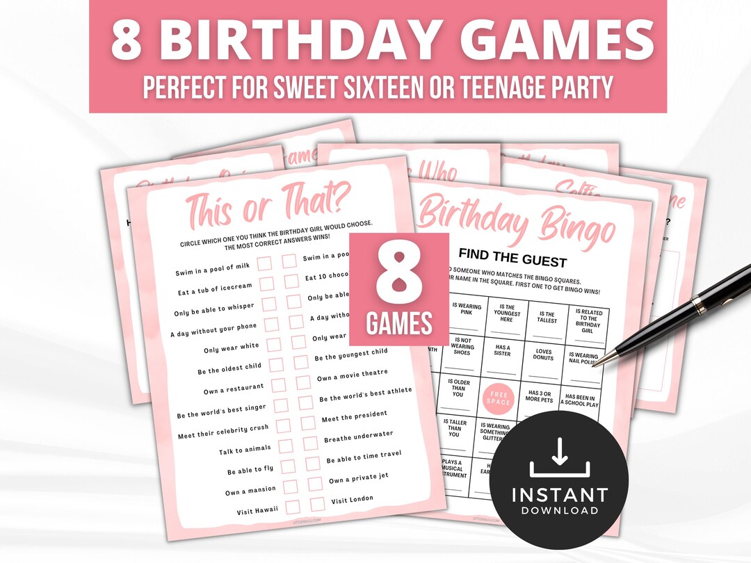 Birthday Party Games Bundle, Sweet 16 Birthday Games for Her, Teen ...