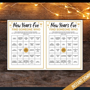 New Year's Eve Find Someone Who, New Years Eve Bingo Game, New Year's ...
