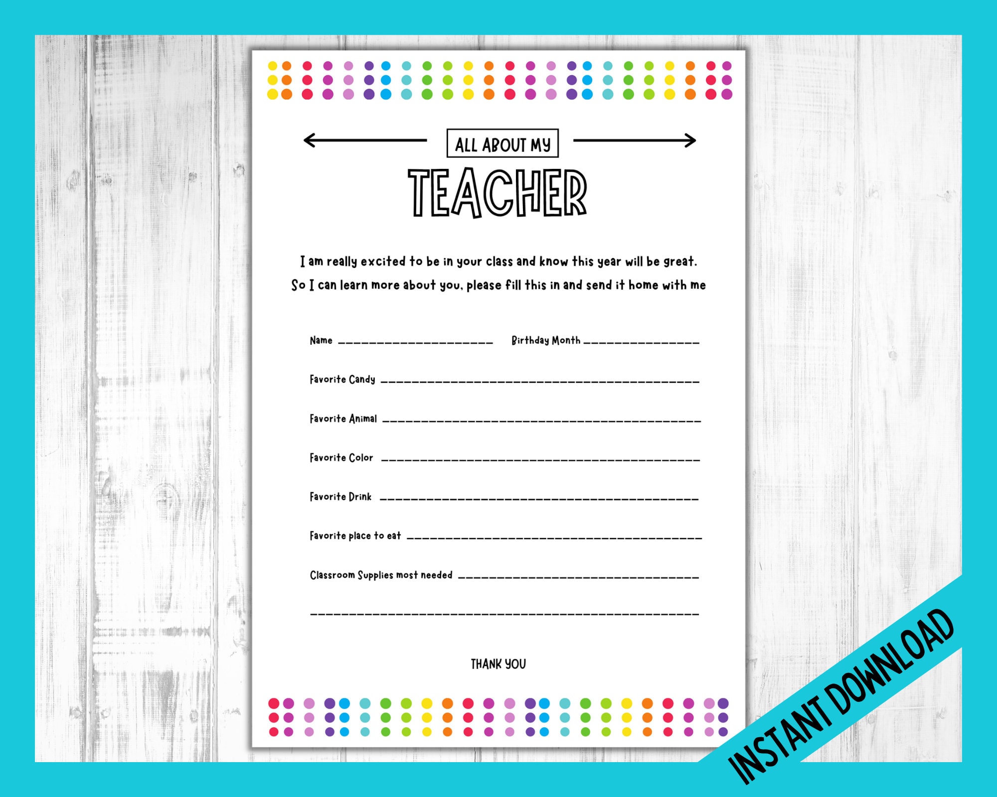 Back to School Teacher Questionnaire, Teacher Survey, Teacher's ...