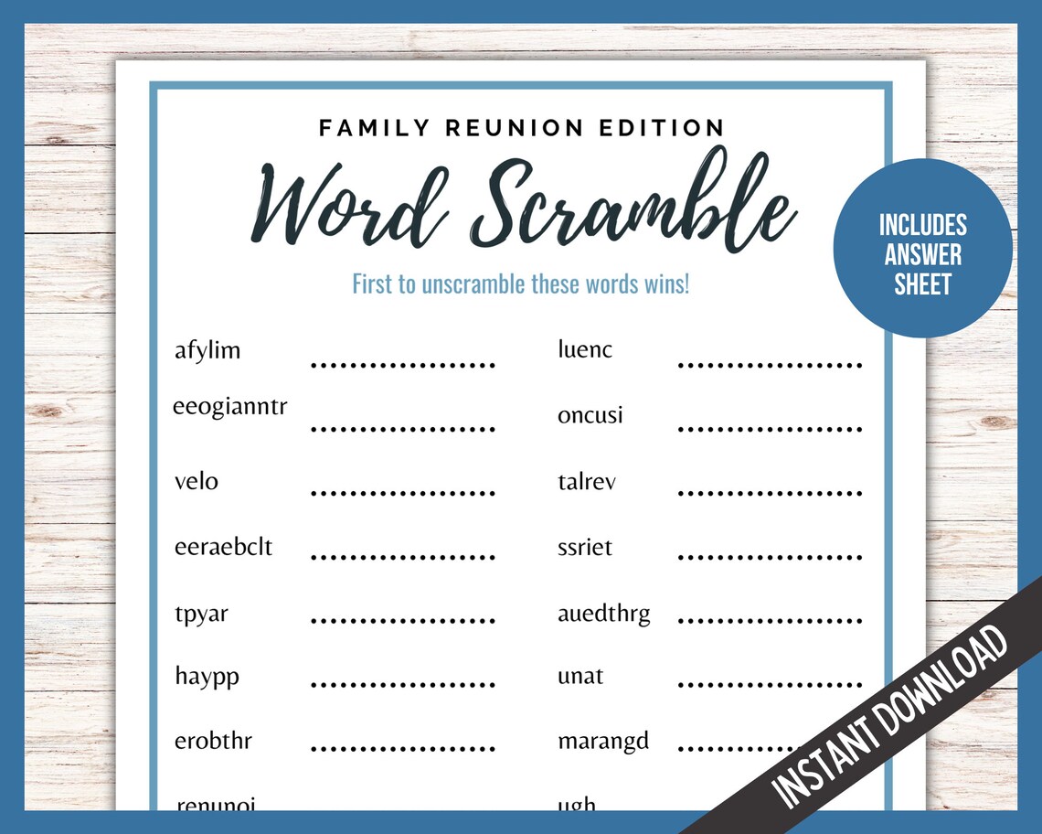 Word Scramble Family Reunion Game Family Reunion Games - Etsy