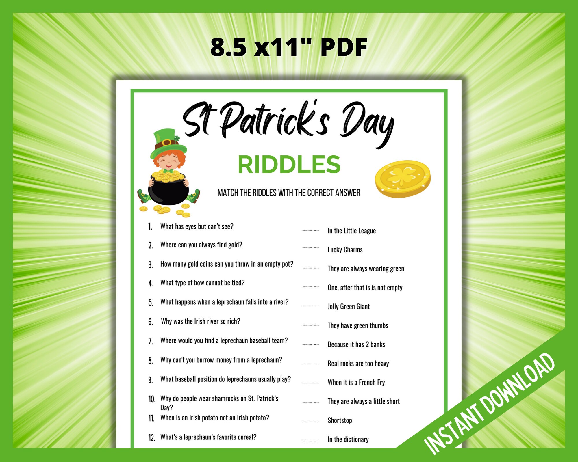 St Patrick's Day Riddles for Kids St Paddy's Day - Etsy