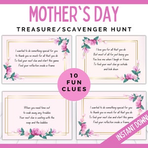 Mother's Day Scavenger Hunt, Mother's Day Treasure Hunt Clues, Mothers ...