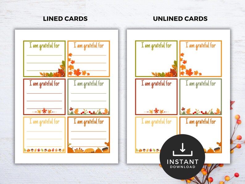 Gratitude Cards, Printable Thanksgiving Thankful Cards, Grateful ...