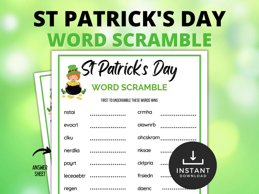 St Patricks Day Word Scramble, St Paddy's Day Word Unscramble Game, St ...