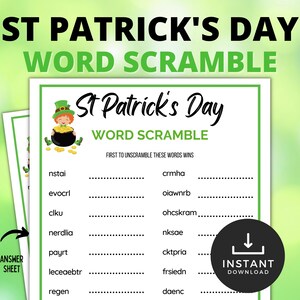 St Patricks Day Word Scramble, St Paddy's Day Word Unscramble Game, St ...
