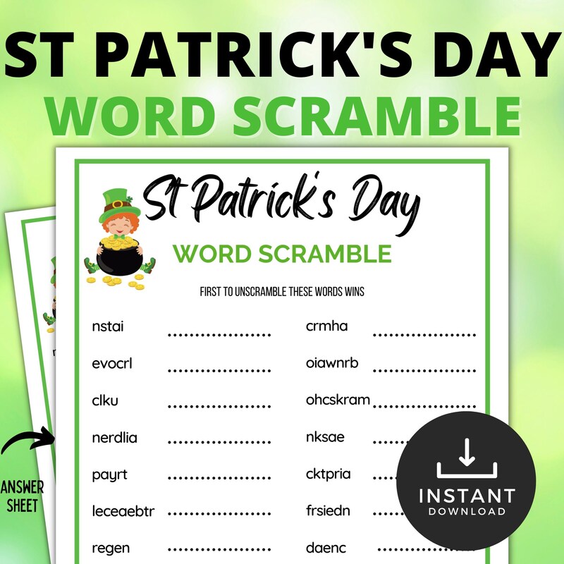 St Patricks Day Word Scramble - Etsy