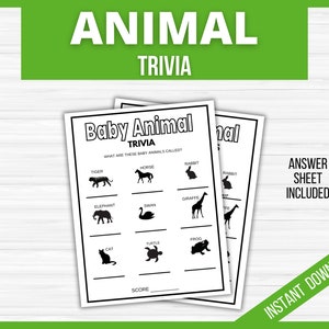 Animal Trivia Printable Game for Seniors, Adults and Kids, Classroom ...