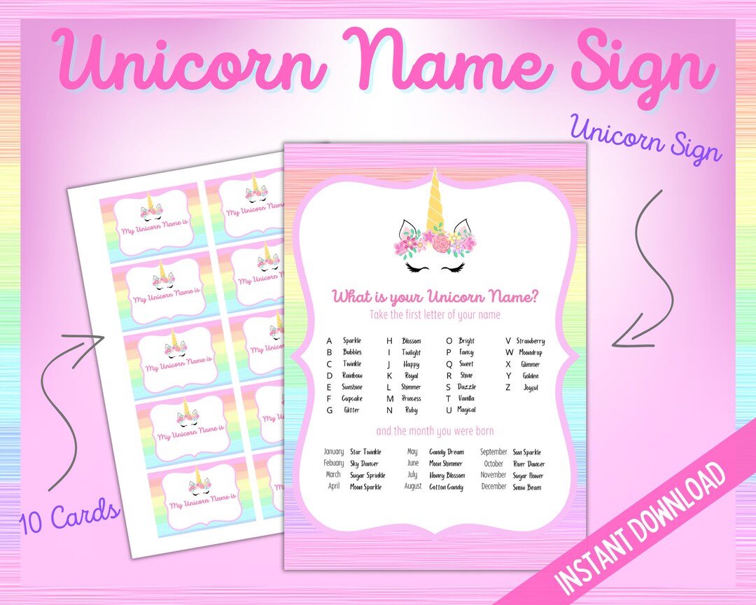 Unicorn Name Sign, Unicorn Name Printable Sign - Etsy