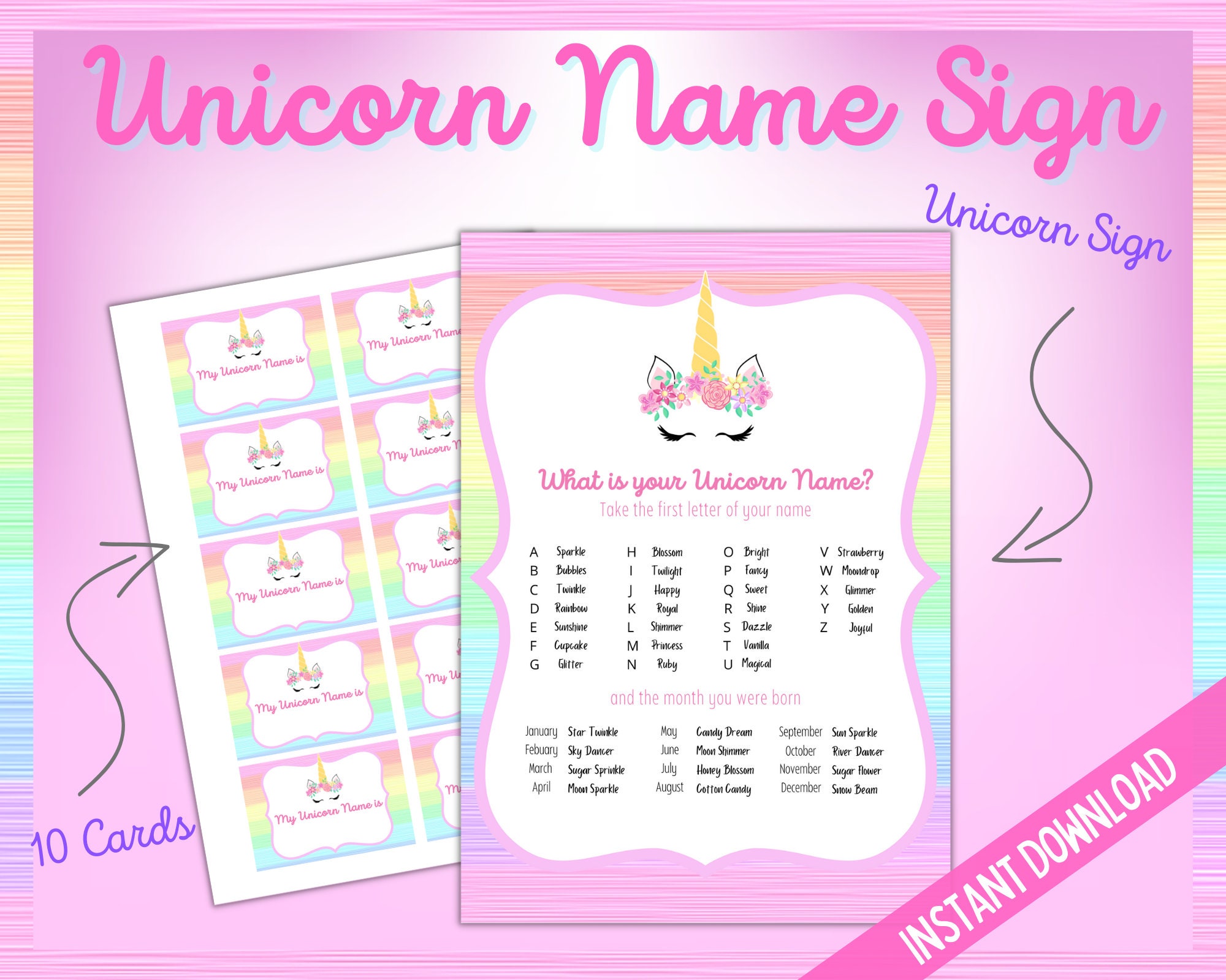 Unicorn Name Sign Unicorn Name Printable Sign | Etsy