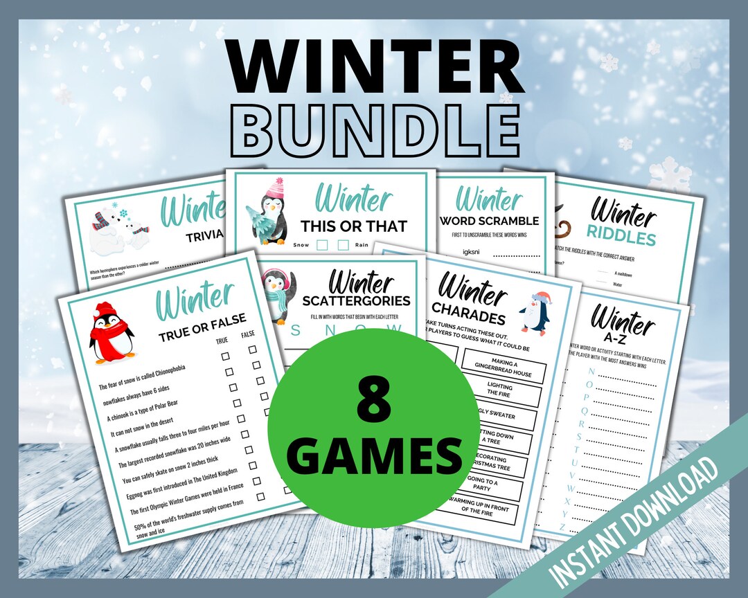 Winter Games Bundle, 8 Fun Winter Games, Holiday Party Game, Wintertime ...