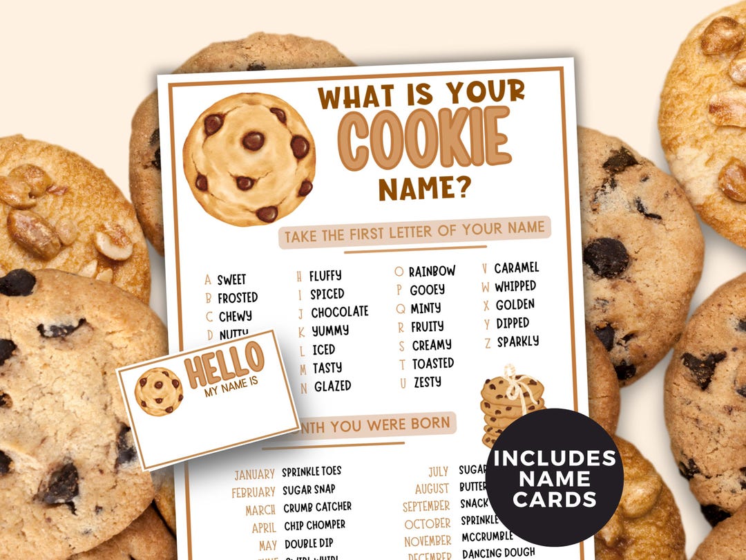 What's Your Cookie Name, Printable Game, Cookie Birthday Party, Adults ...