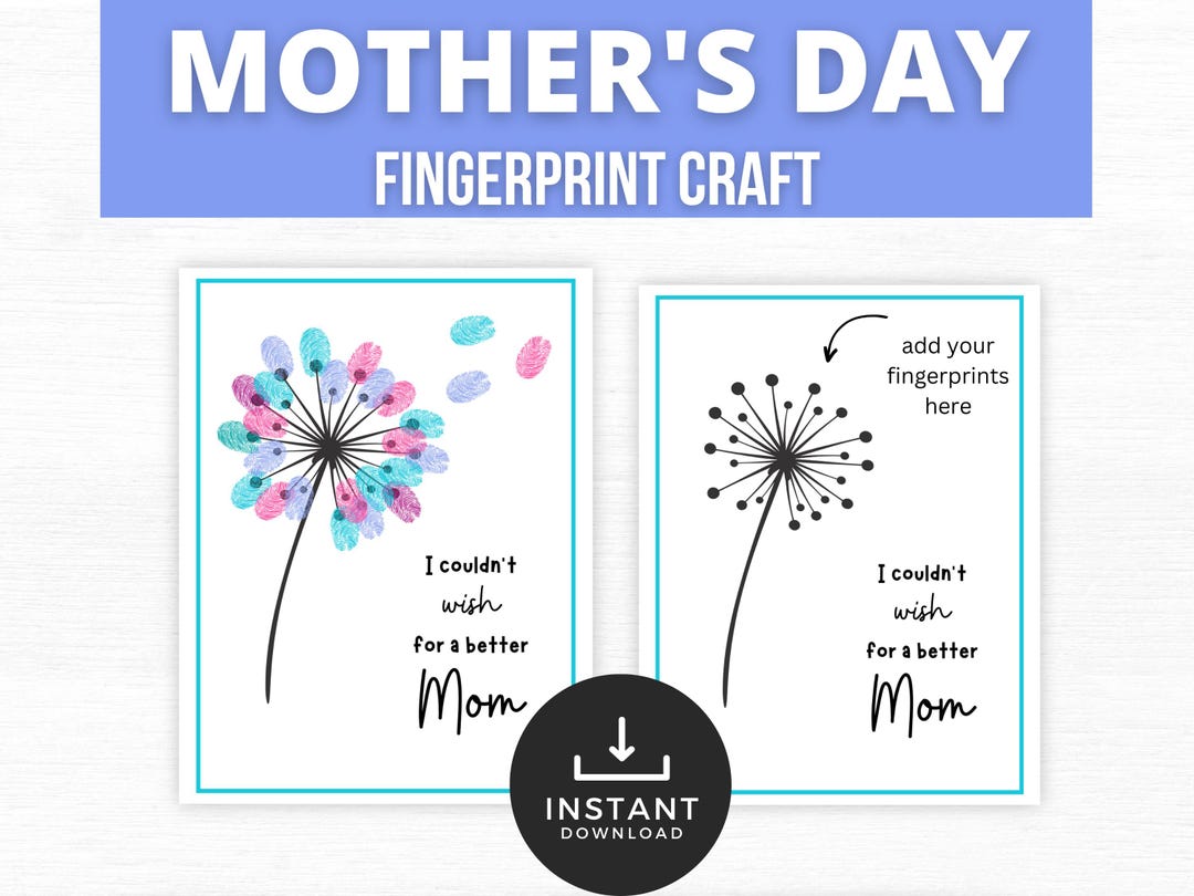 Mothers Day Fingerprint Art, Fingerprint Flower Craft, Gift for Mom ...