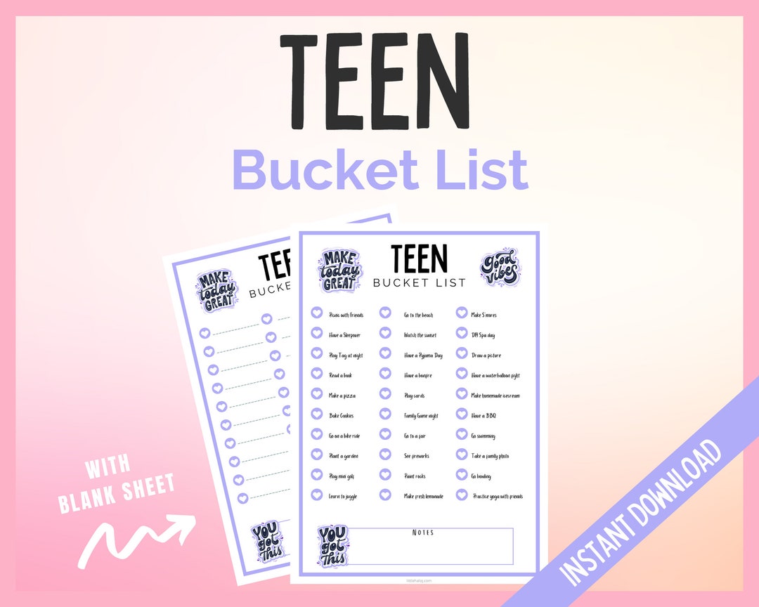 Teen Bucket List - Purple, Teenager Bucket List, Summer Break Bucket ...