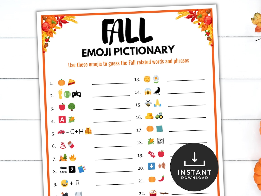 Fall Emoji Pictionary, Printable Autumn Games, Fall Time Activities for ...