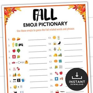 Fall Emoji Pictionary, Printable Autumn Games, Fall Time Activities for ...