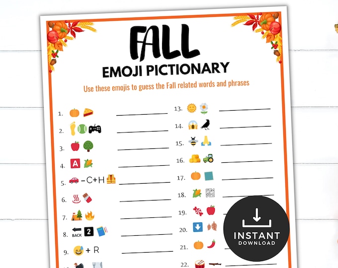 Fall Emoji Pictionary, Printable Autumn Games, Fall Time Activities for ...