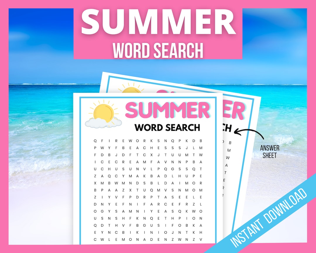 Summer Word Search, Fun Summer Printable Games, Summer Word Game for ...