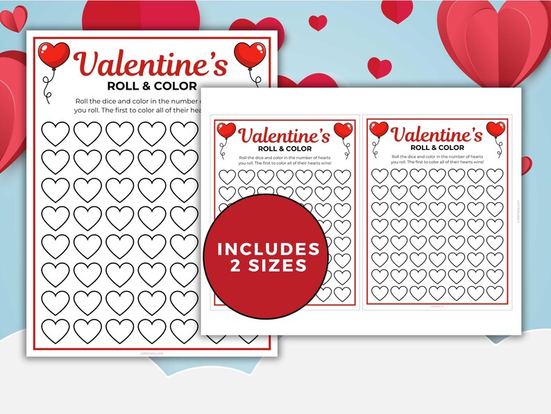 Roll and Color Valentines Day Printable Game, Valentines Activity for ...